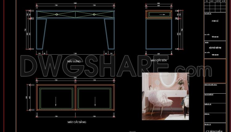 140. Free Download – Dressing Table CAD Shop Drawing for Bedroom (1 ...