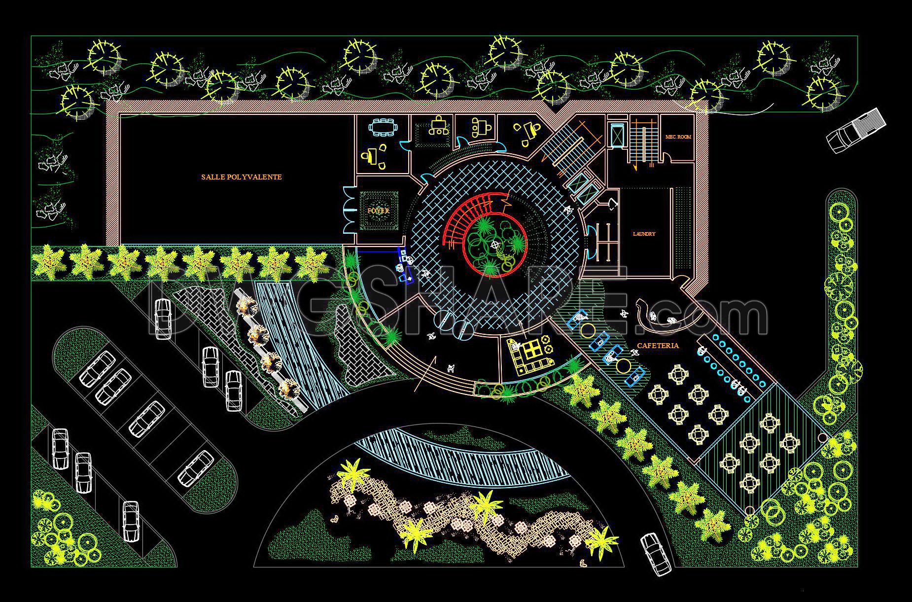 141. Download CAD floor plan drawings of a hotel and restaurant design