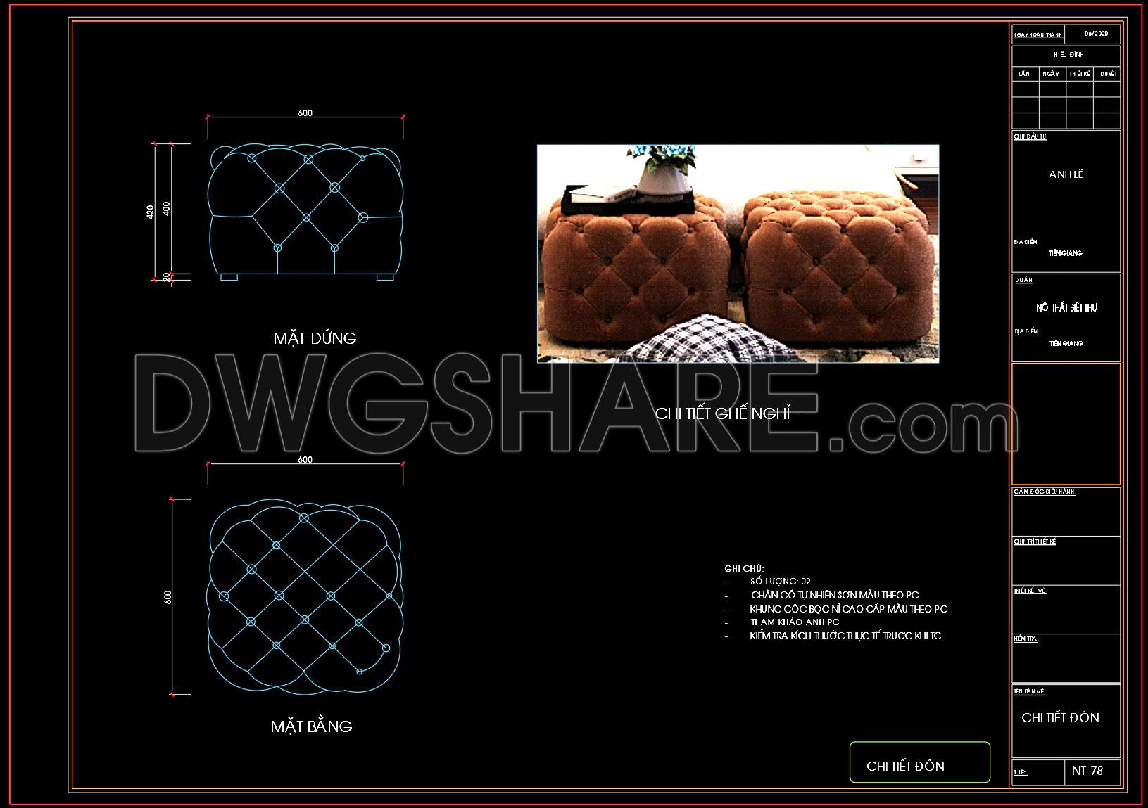 144. Free Download – Bed Bench CAD Shop Drawing for Bedroom
