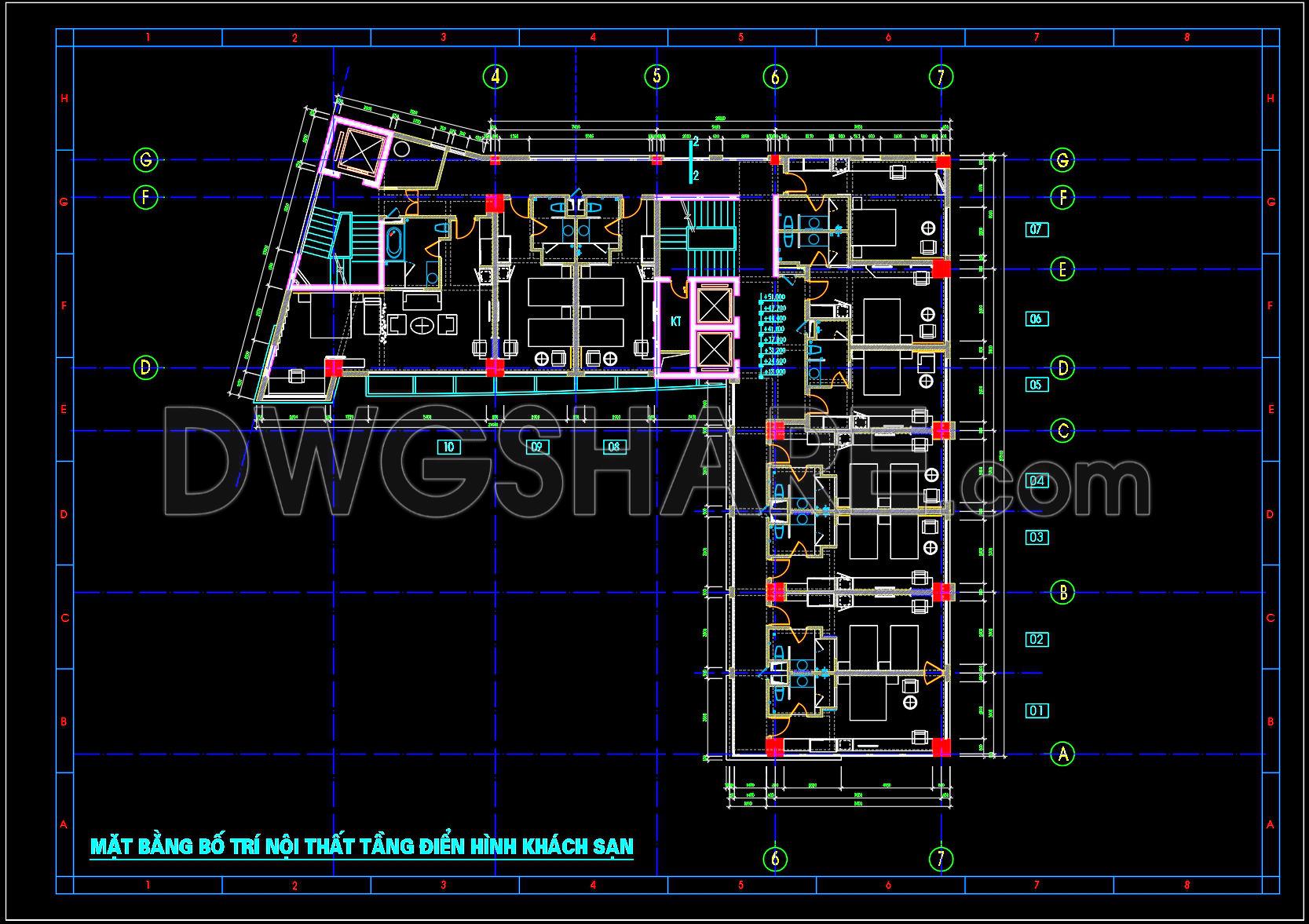 161. Free Download Hotel Typical Floor Plan CAD Drawing – Interior ...