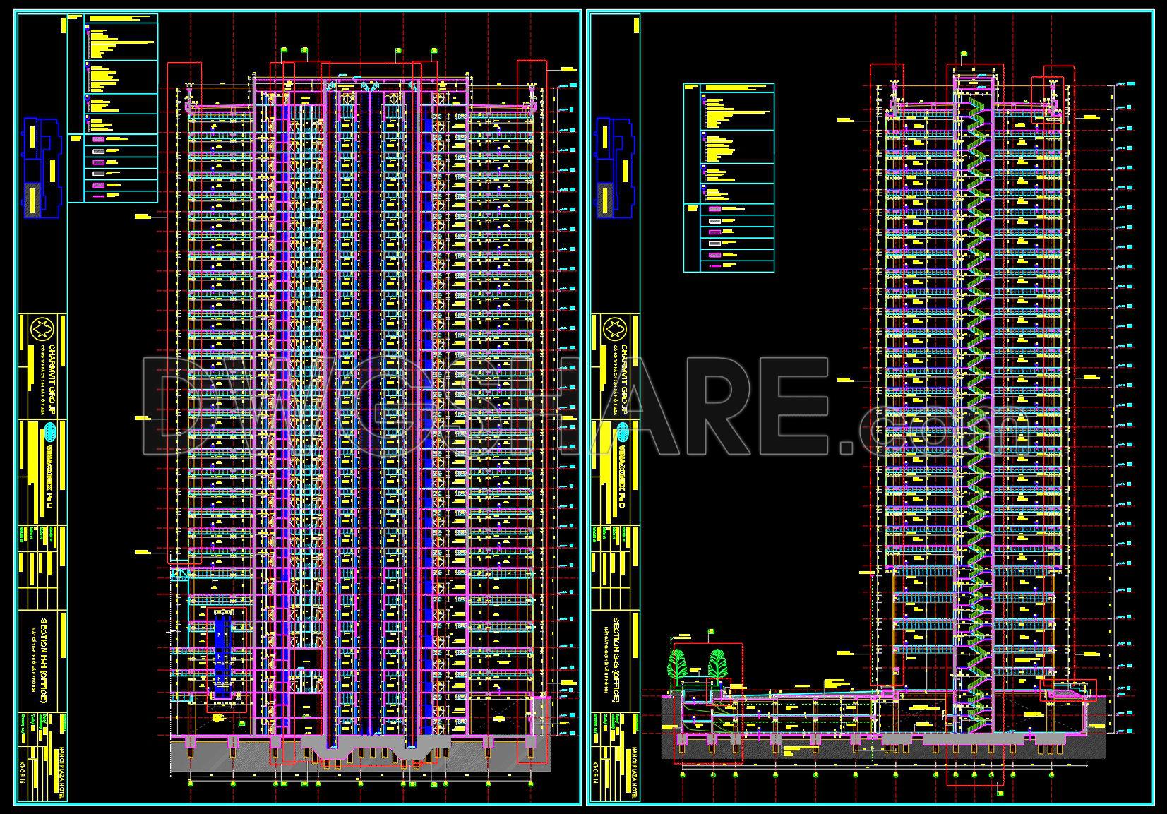 162. Free Download – Cross-Section Drawing of a 27-Storey Hotel Building