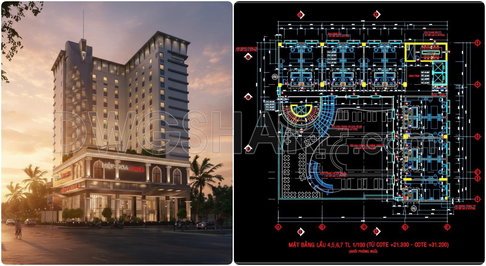 166. Free Download Cad Drawing Of Typical Hotel Floor Plan (levels 4–7 ...