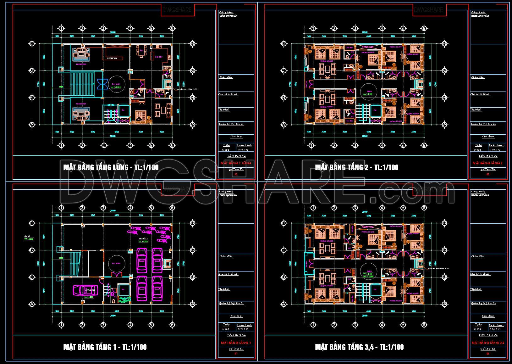 169. Free Mini Hotel CAD Drawings Download – Detailed Multi-Storey ...