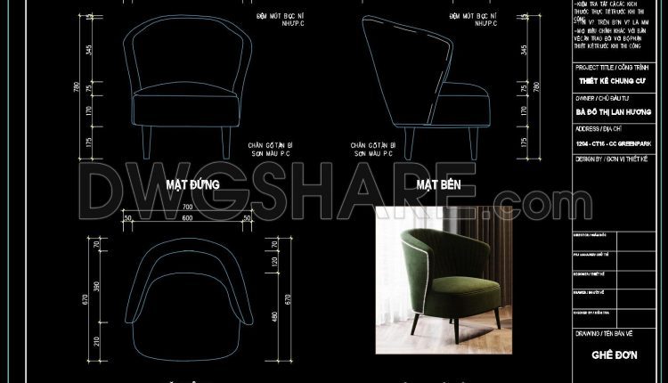 192. Free Download – Single Chair CAD Drawing with Detailed ...