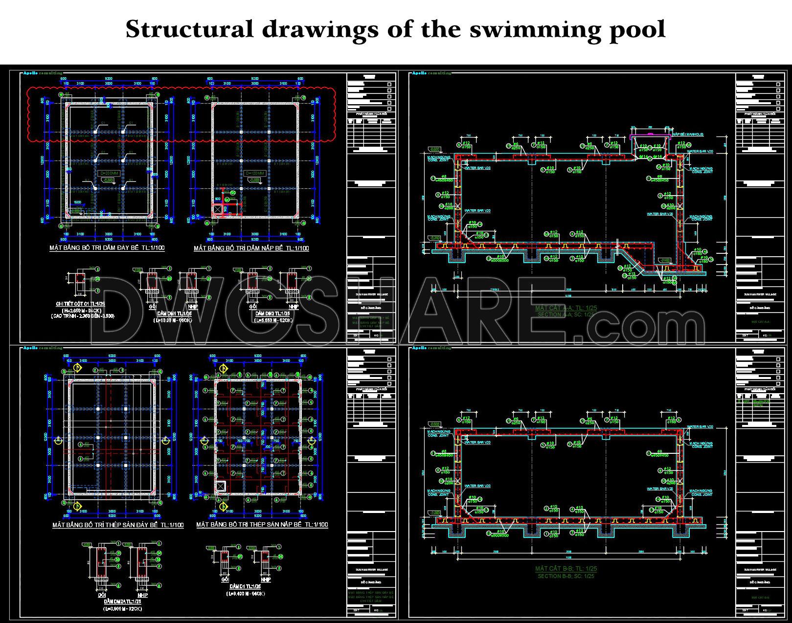 26. Structural Drawings Of The Swimming Pool (1) - Free Cad Blocks ...