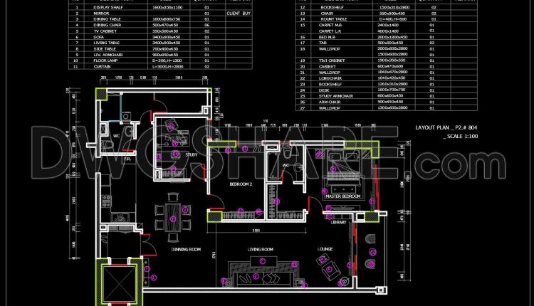 300. Free Download CAD Drawing – Apartment Interior Layout Plan (1 ...