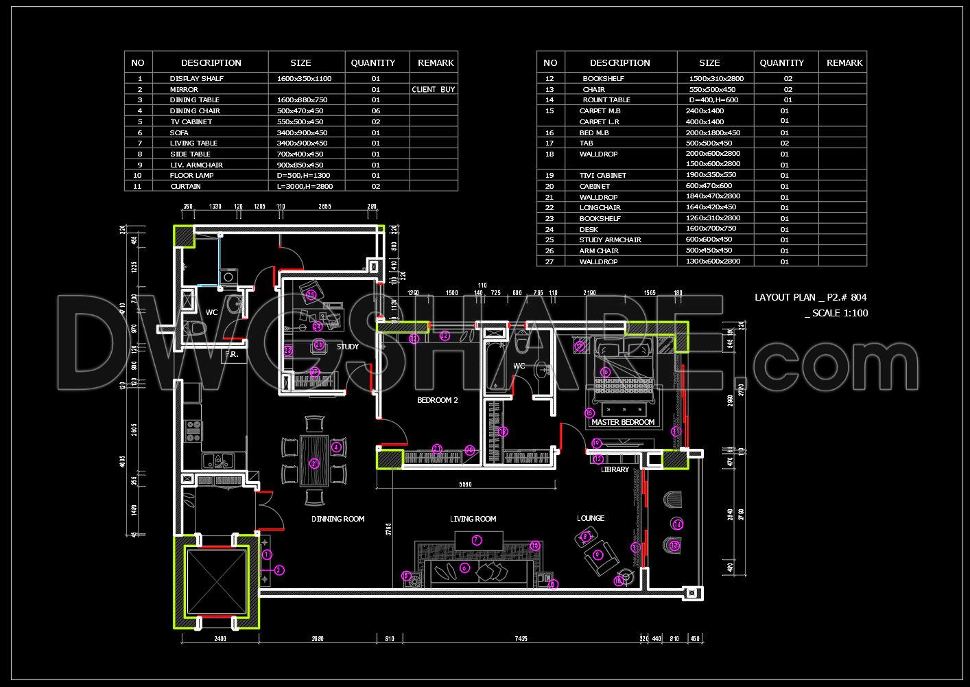 300. Free Download CAD Drawing – Apartment Interior Layout Plan