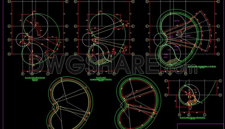 31. Free download CAD drawings of a kidney-shaped swimming pool (3 ...
