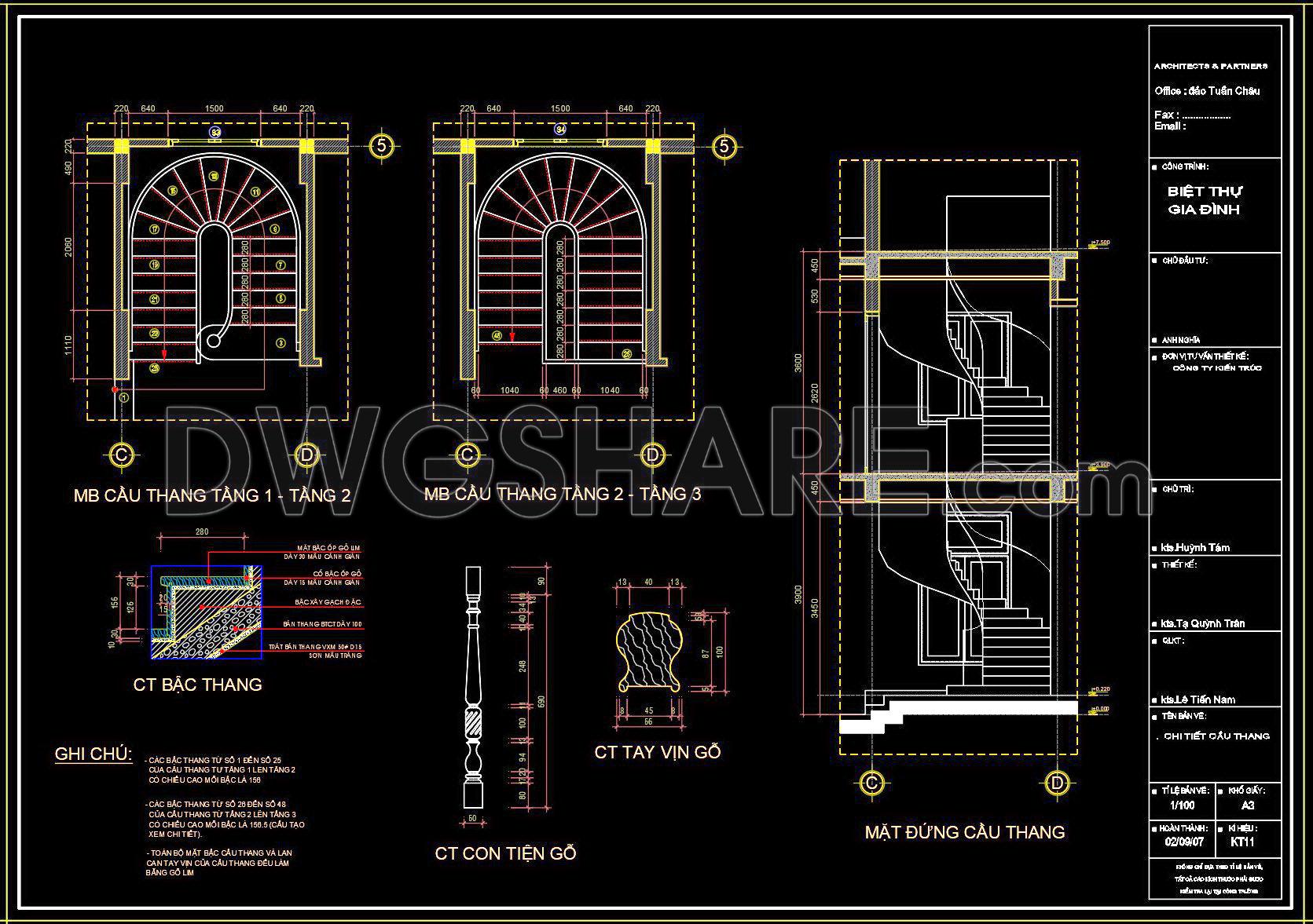 383. Free Download detailed CAD drawings of townhouse stairs