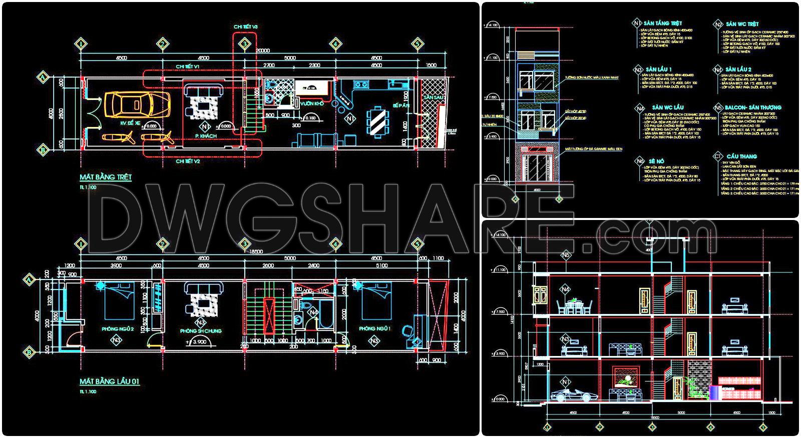 443. Download Cad Design Drawings For A 3-story House With Dimensions ...