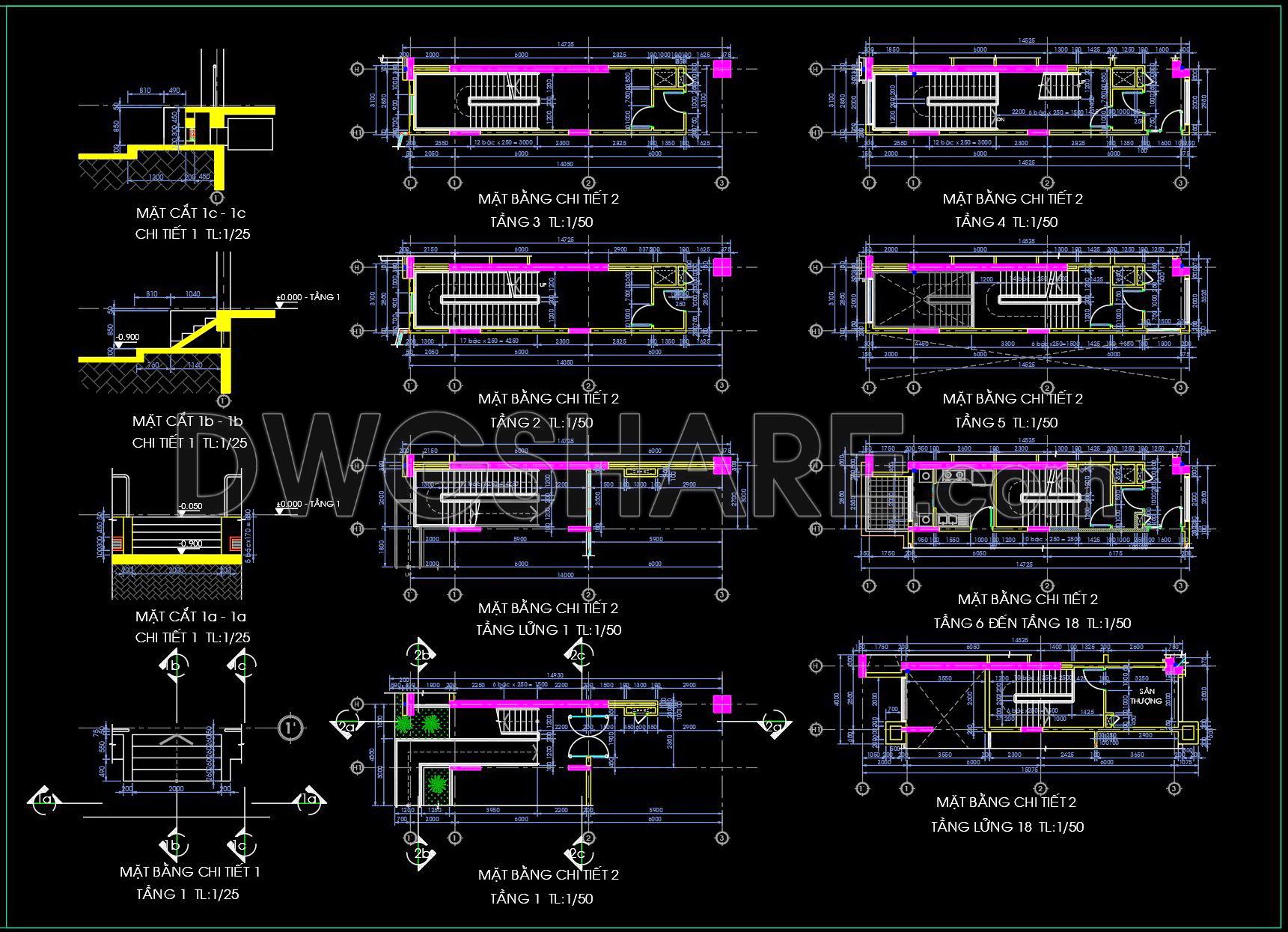 451. Free CAD drawings – Emergency staircases for 18‑story building