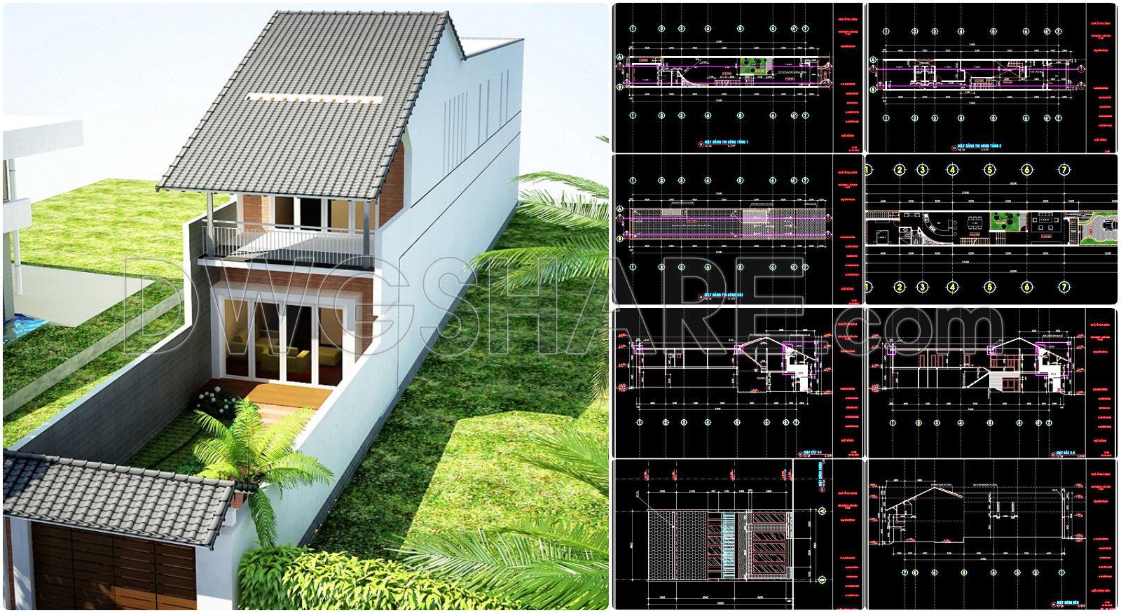 474. Download CAD Design Drawings for a 2-Story House with Dimensions 4 ...