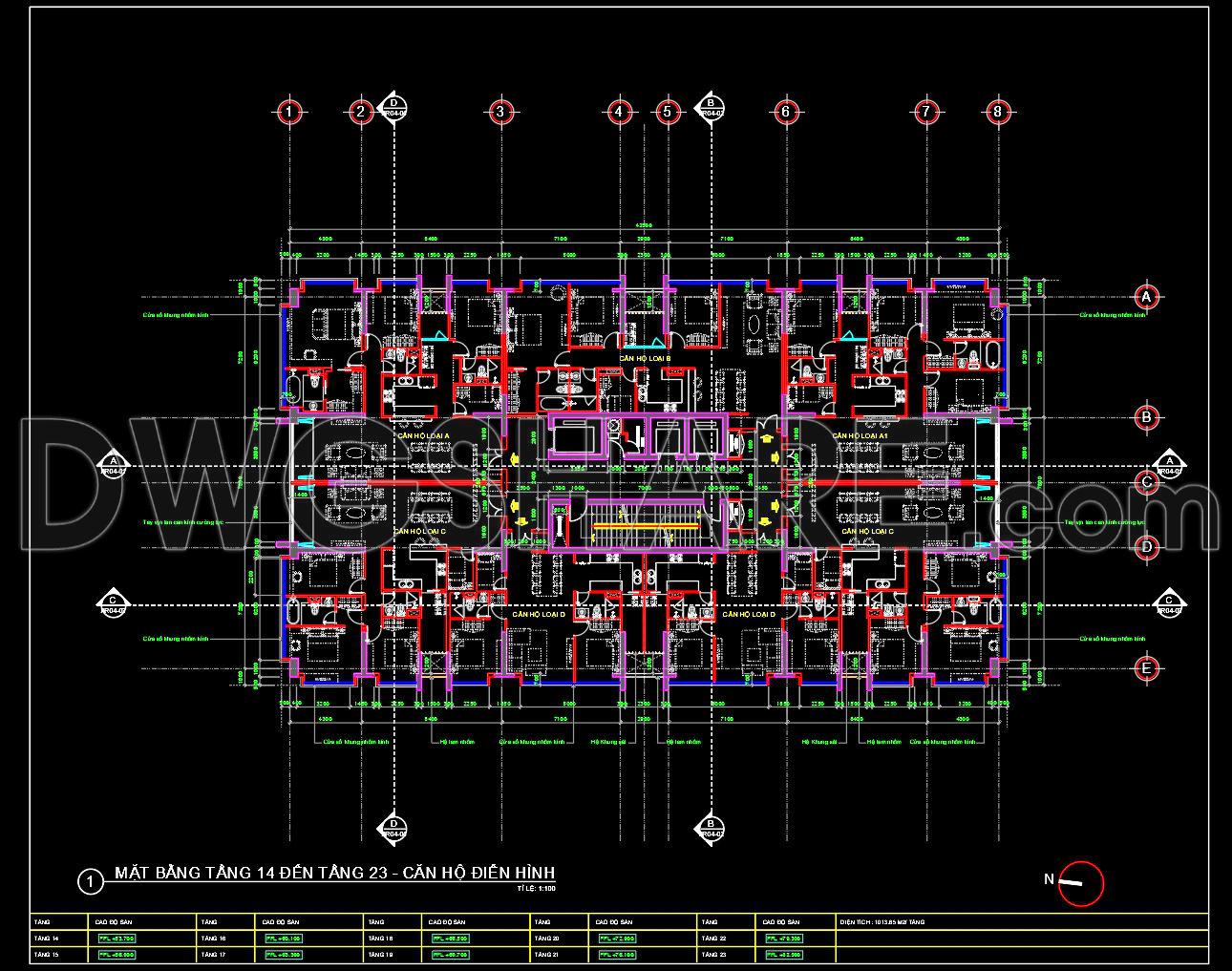 61. Free Cad Download – Typical Apartment Floor Plan (levels 14–23 ...