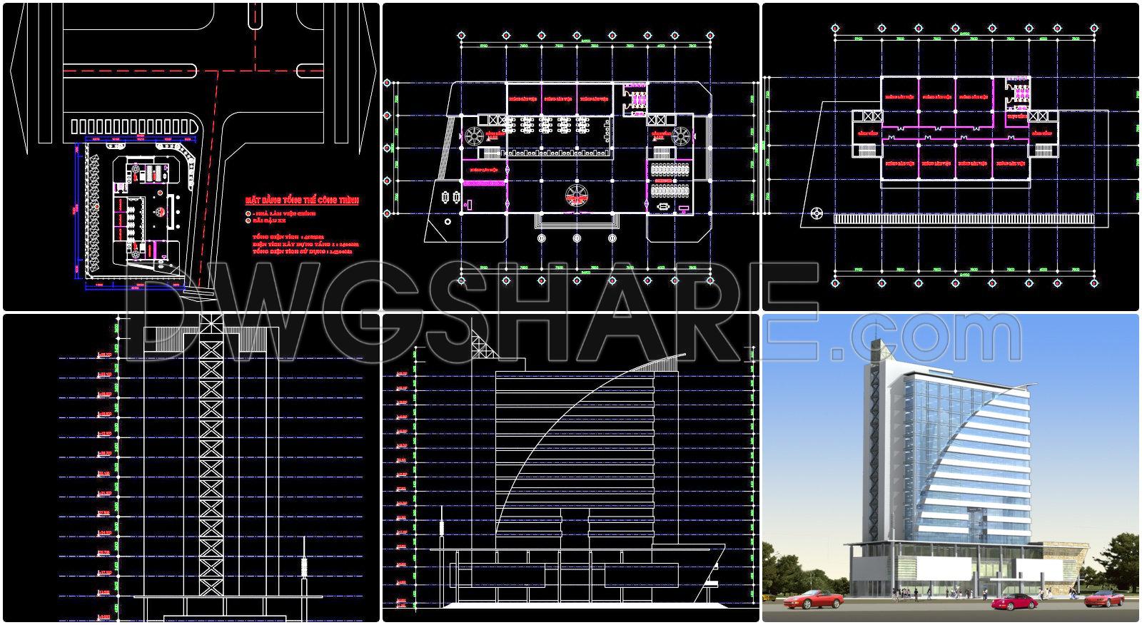 63. Free download VNPT headquarters architectural drawings AutoCAD DWG