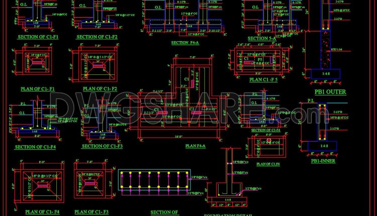 654. Structural Foundation Reinforced Concrete Sections – CAD Drawing ...