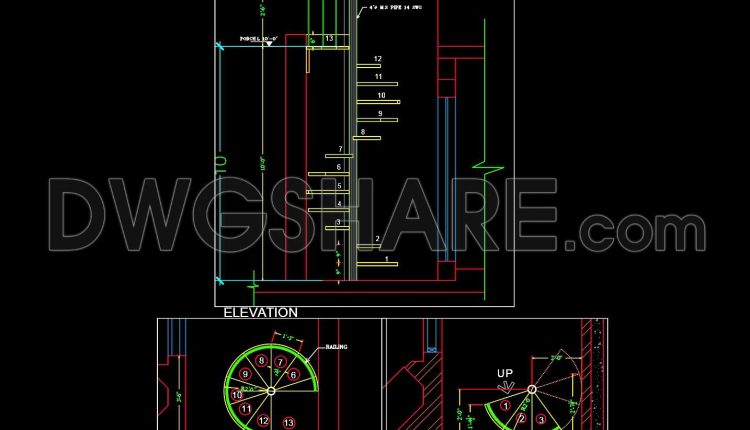 673. Spiral Steel Staircase Plan and Elevation Drawing (CAD DWG) (1 ...