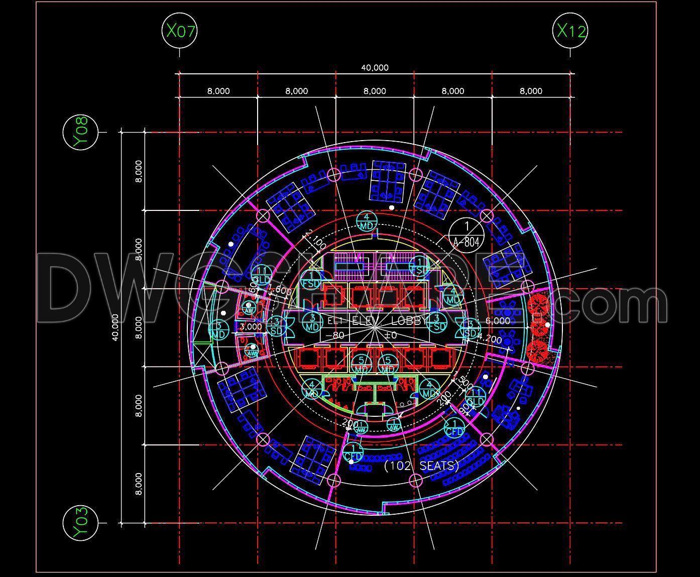 72. Free Download Circular Office Layout Cad Plan – Open Workspace With ...