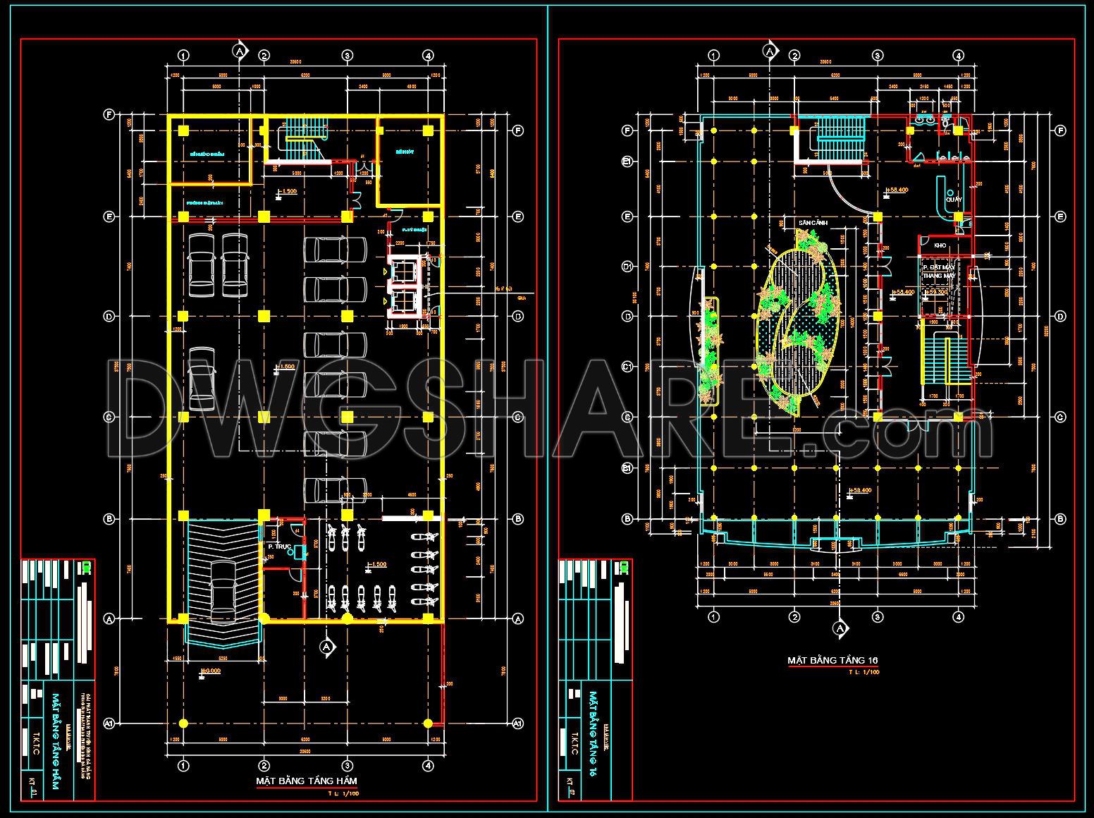 75. Free Download CAD Drawings – Basement & 16th Floor Office Building ...
