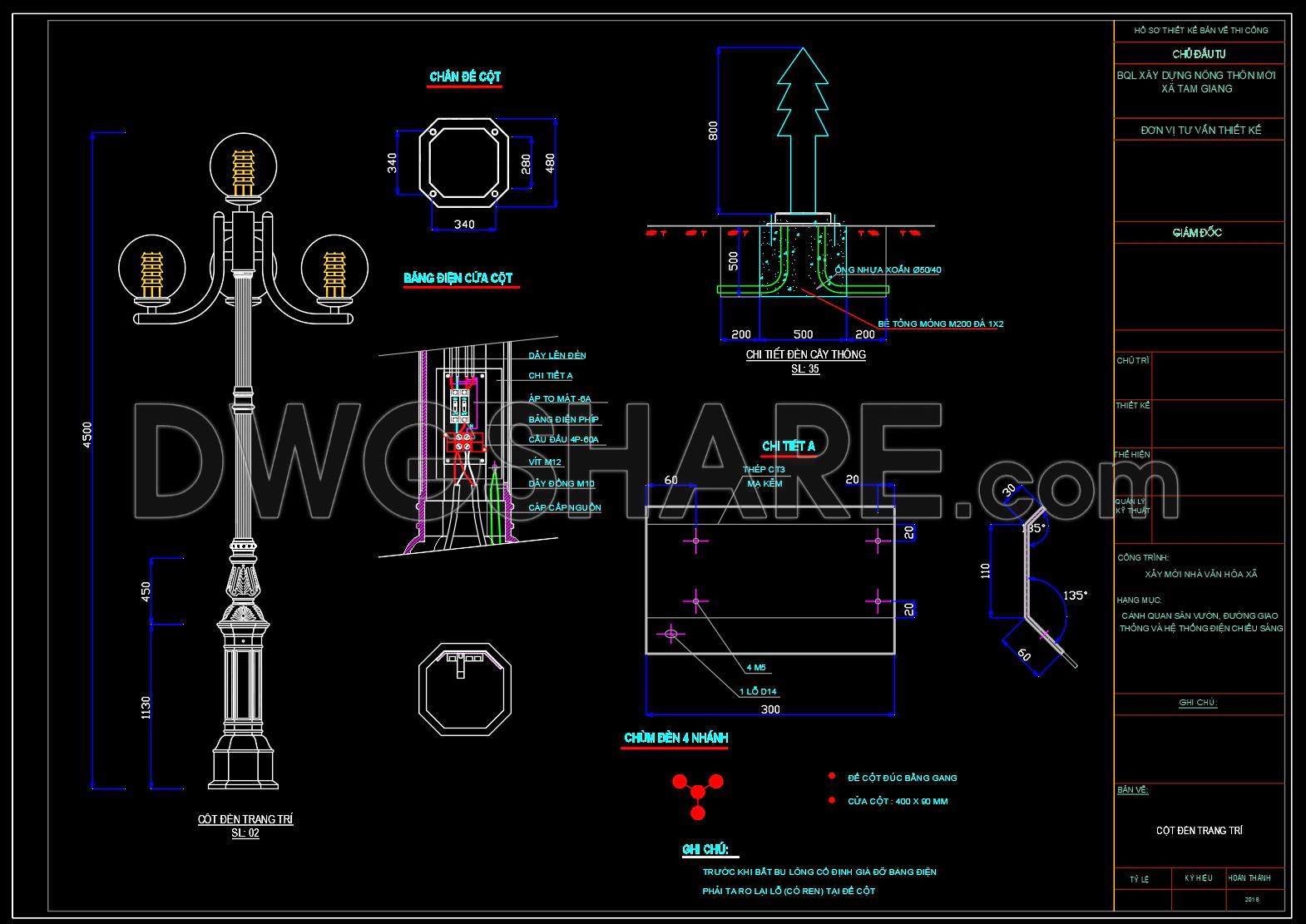 75. Free Download – Decorative Garden Light Pole Detail Drawing