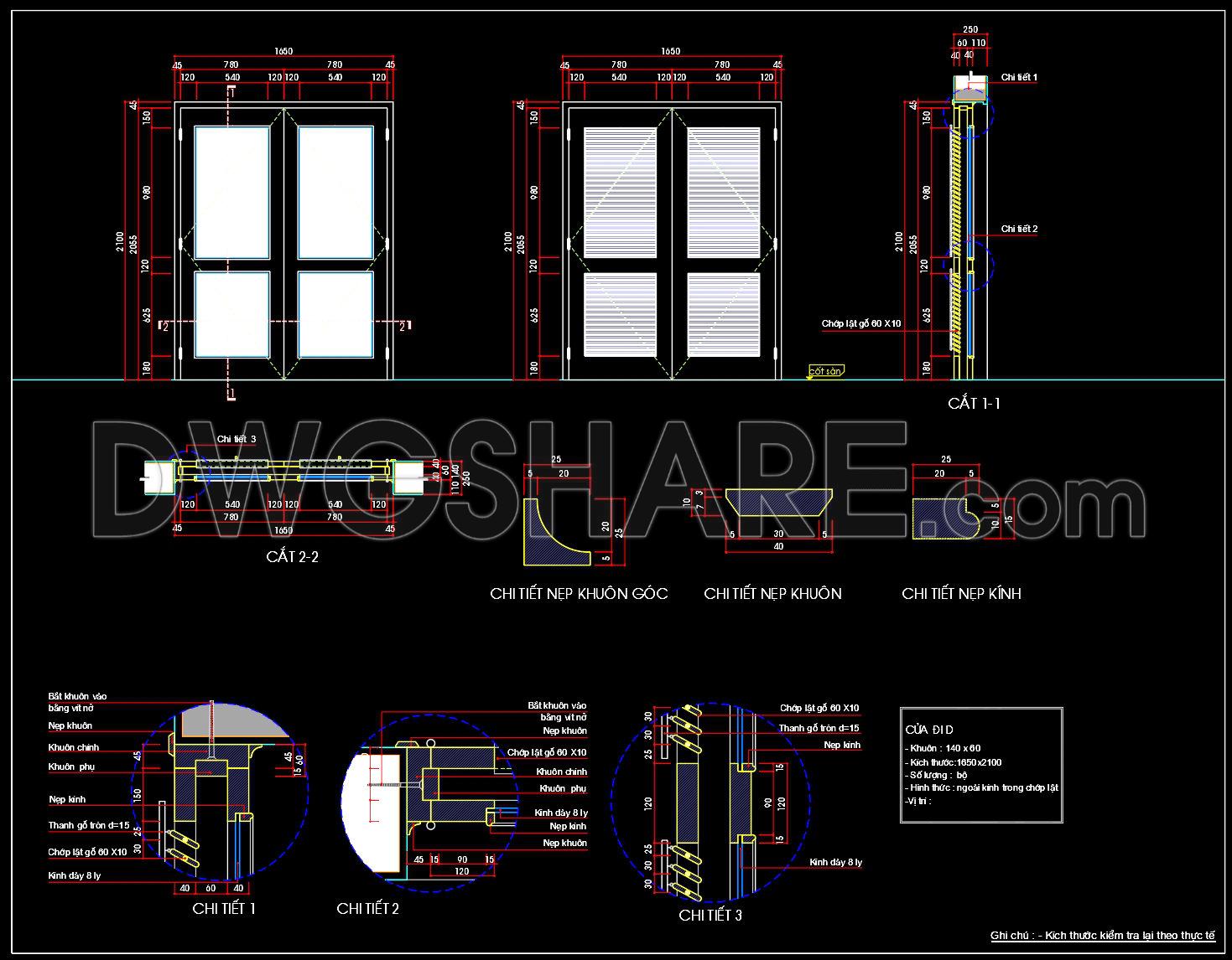 804. Download free detailed drawings of double-layer wooden and glass doors