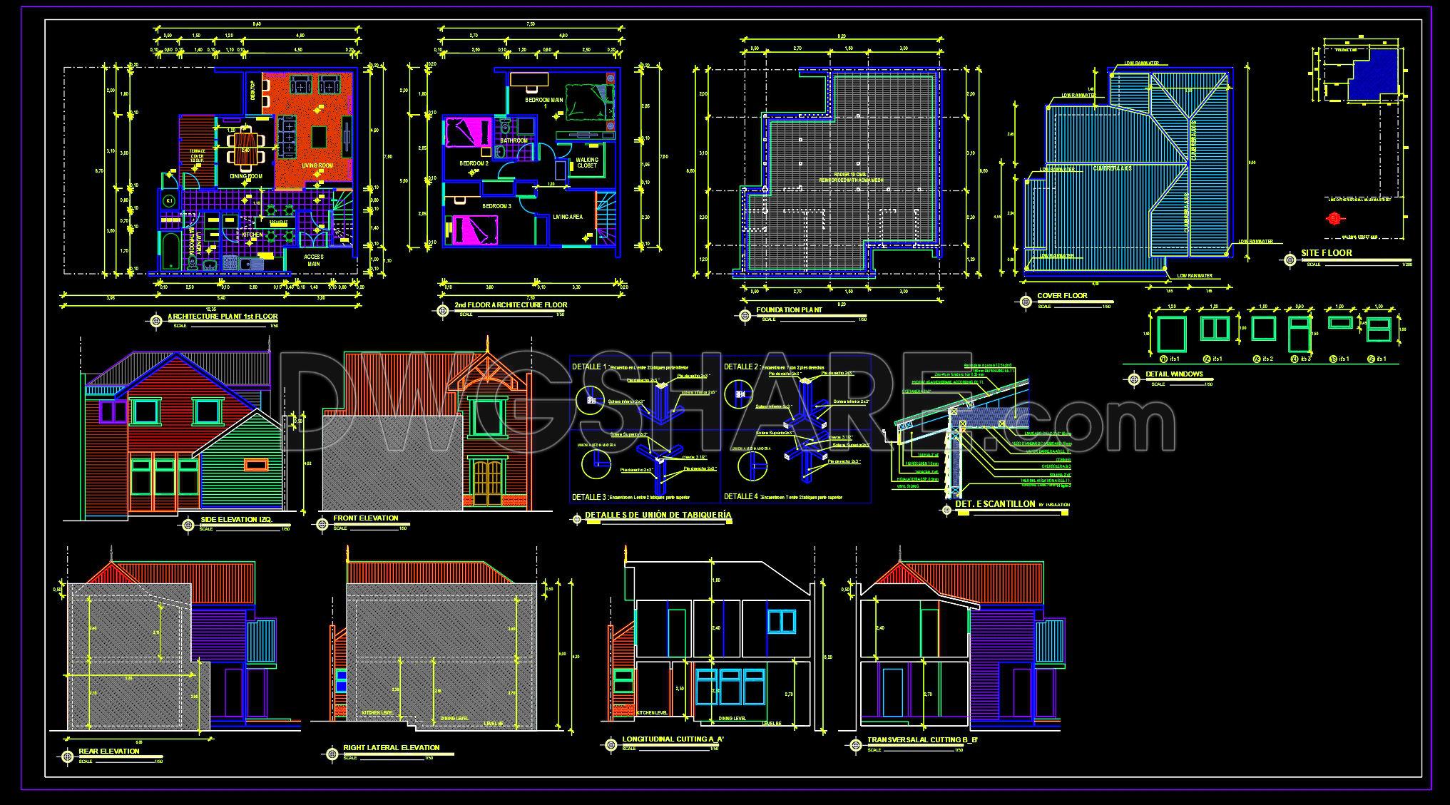817. Free Download CAD Drawings of a Two-Storey Country House