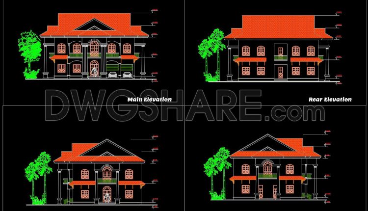 818. Free download of a 2-storey family house CAD drawing with a floor ...