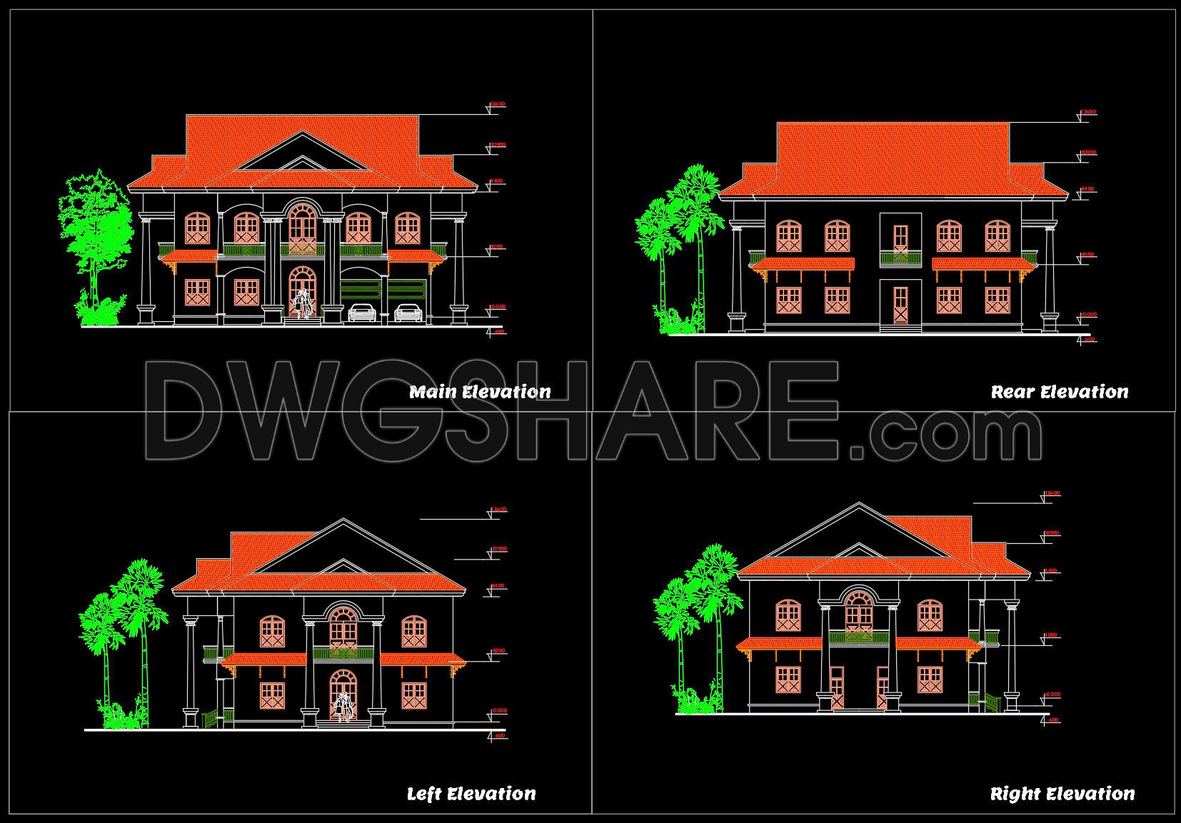 818. Free download of a 2-storey family house CAD drawing with a floor ...