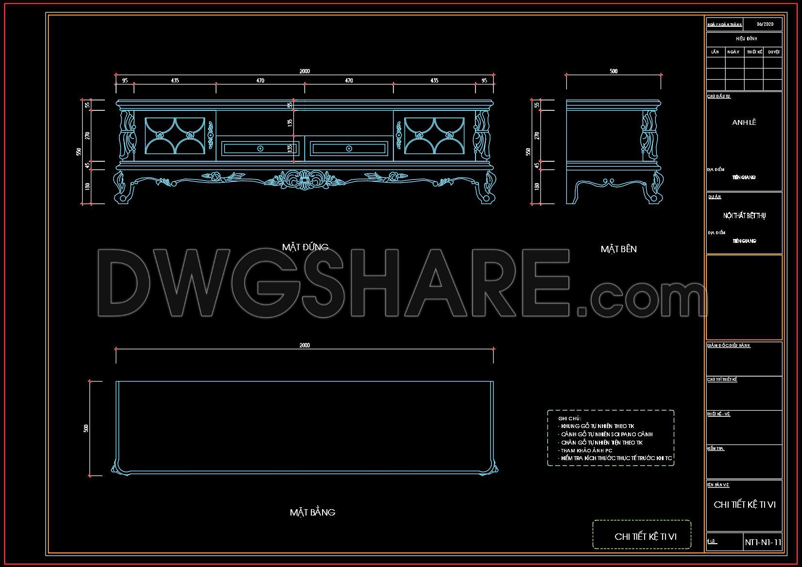 87. Free Download Living Room TV Cabinet 2D CAD Drawing