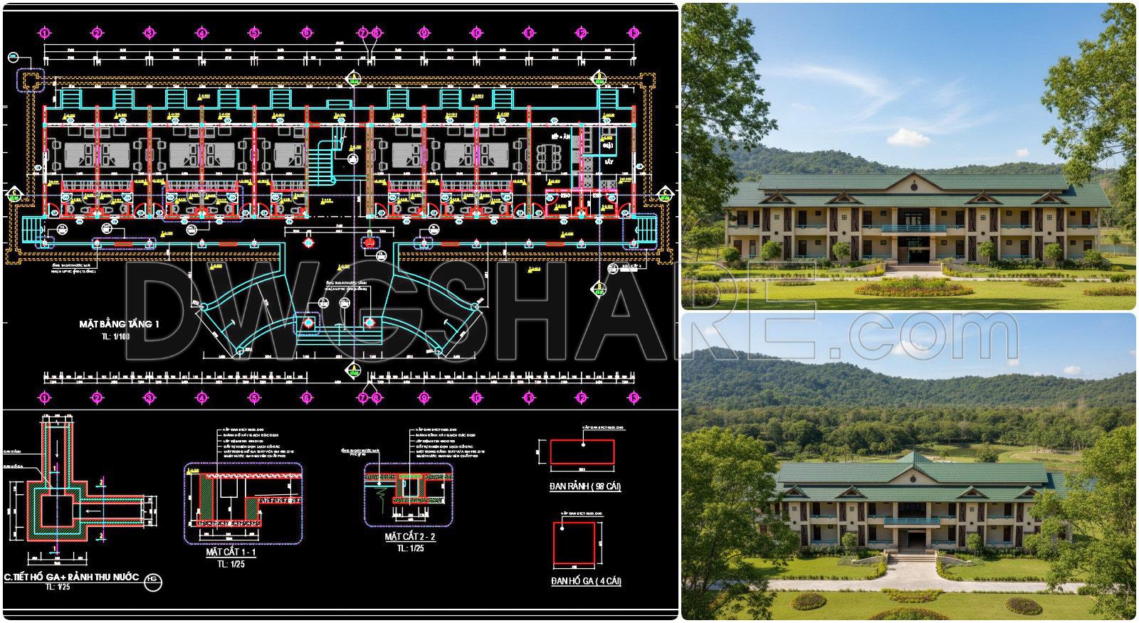104. Free Download – CAD Floor Plan Layout of Dormitory for Factory Staff