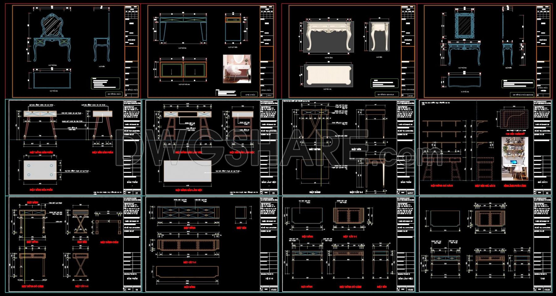 141. Download Dressing Table CAD Shop Drawing Collection