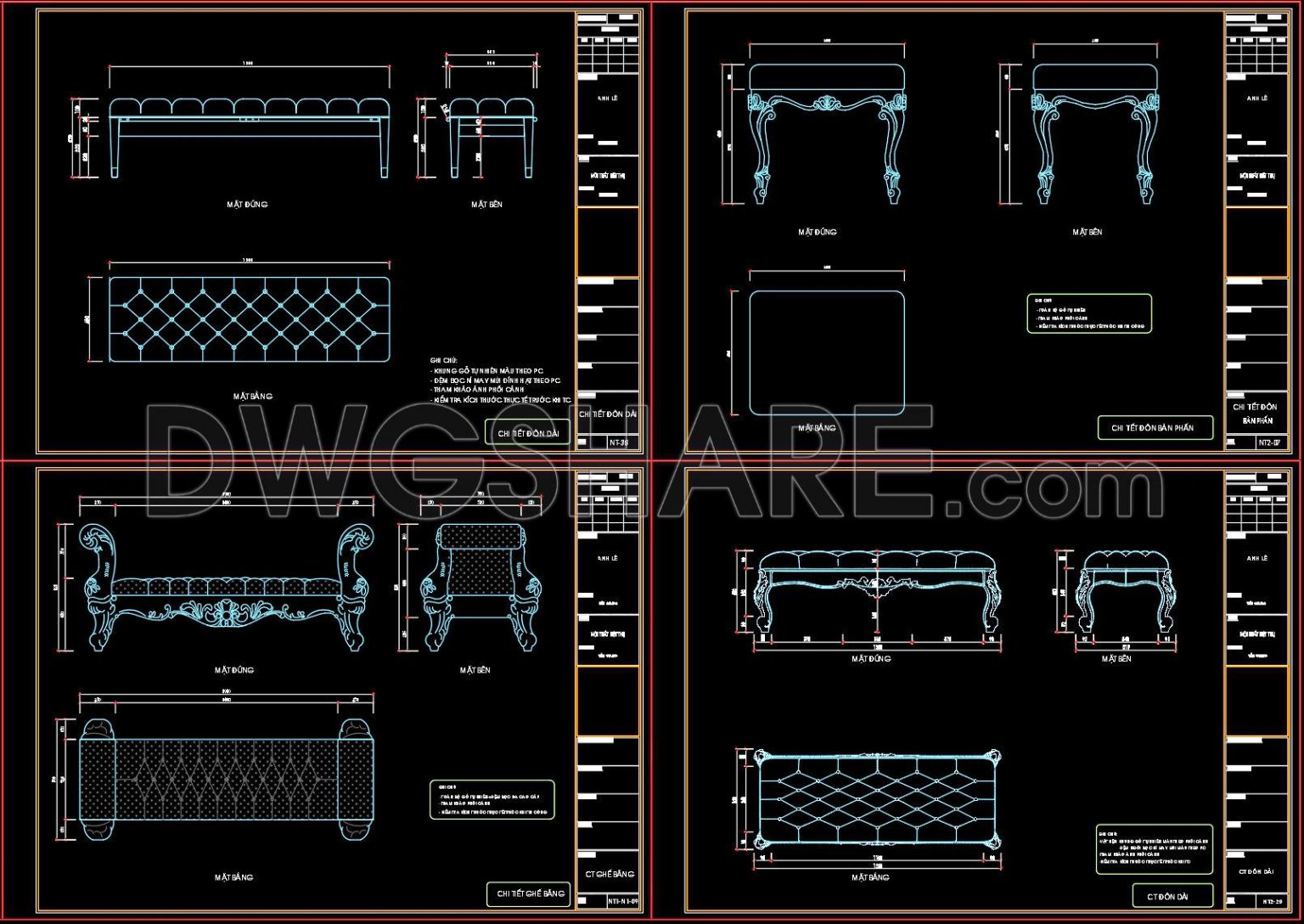 146. Download Bed Bench CAD Shop Drawing Collection