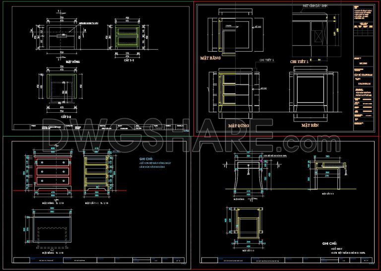 149. Download – CAD Shop Drawing of Bedside Table