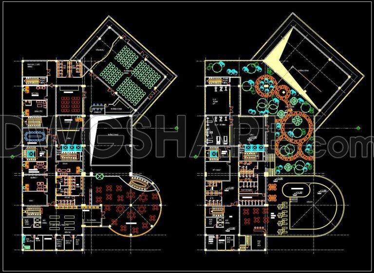 159. Free CAD Drawings of Two Service Floors in a Hotel Building