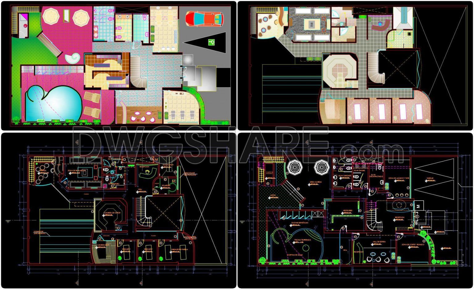 46. Download CAD Layout Plans of Spa, Massage Rooms and Swimming Pool