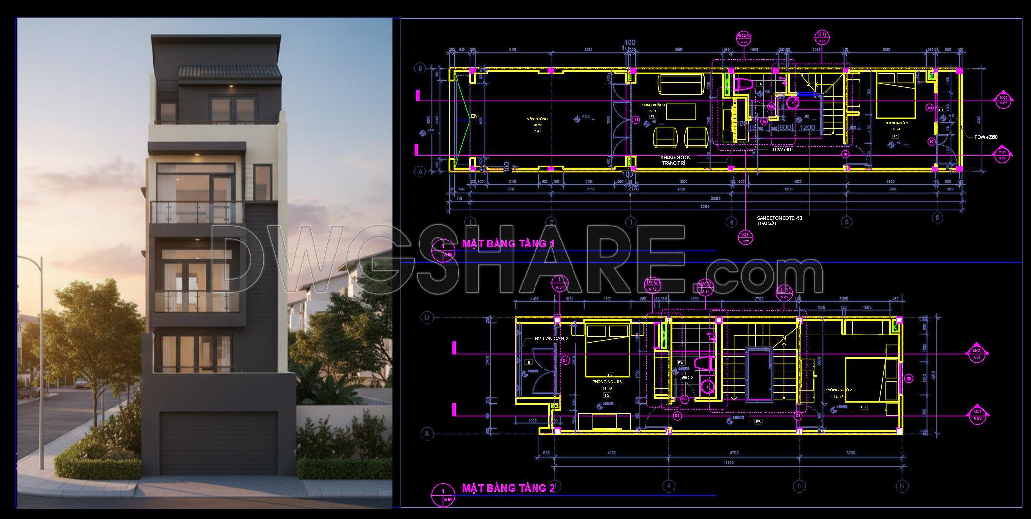478. Free Download 3-Storey Townhouse CAD Design Drawings with Floor ...