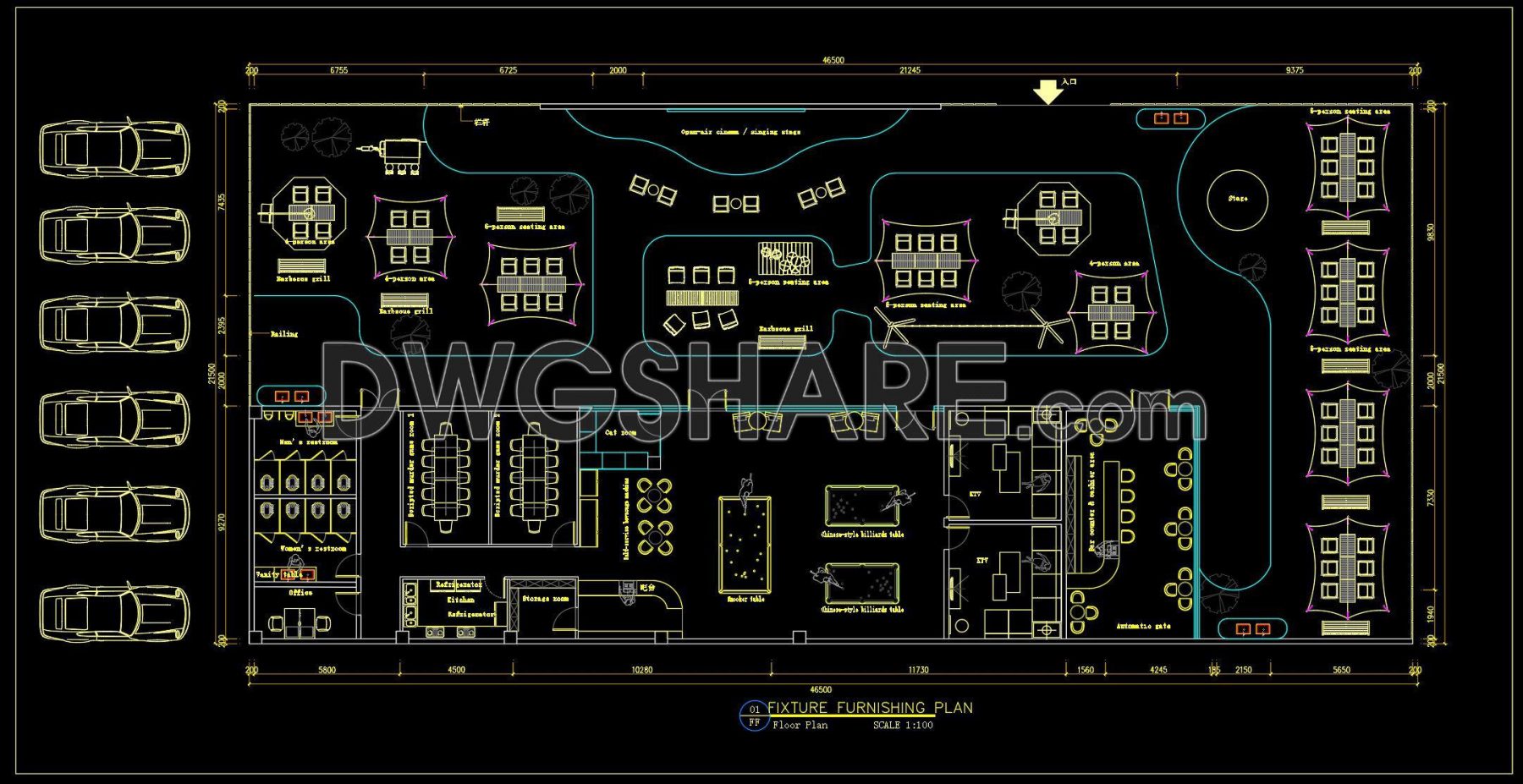 50. Cafe & Restaurant CAD Plan – Seating Layout, Bar Counter & Outdoor ...