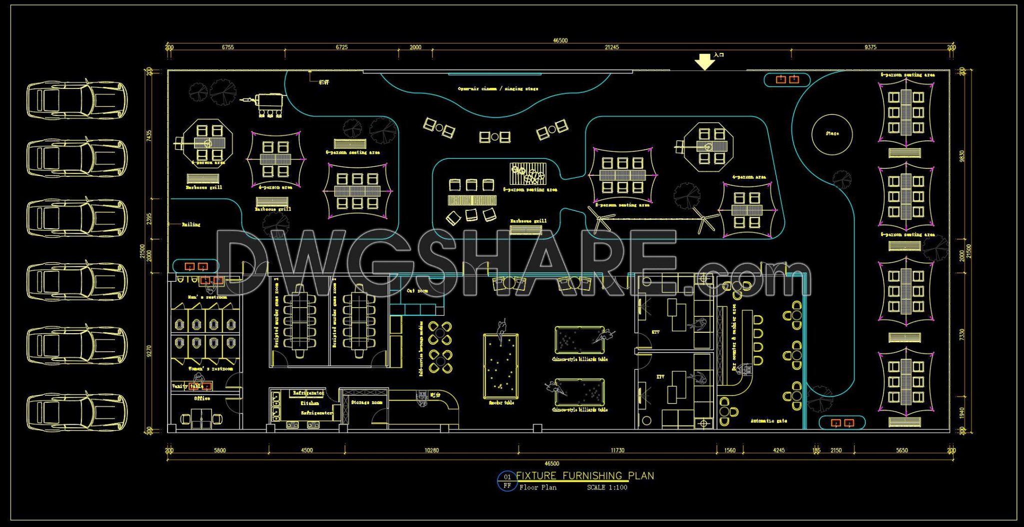 50. Cafe & Restaurant CAD Plan – Seating Layout, Bar Counter & Outdoor ...