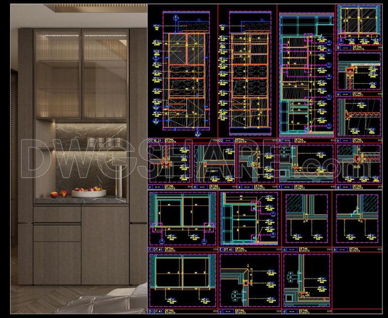 590. Free Download Bedroom Minibar and Wine Cabinet CAD Drawings