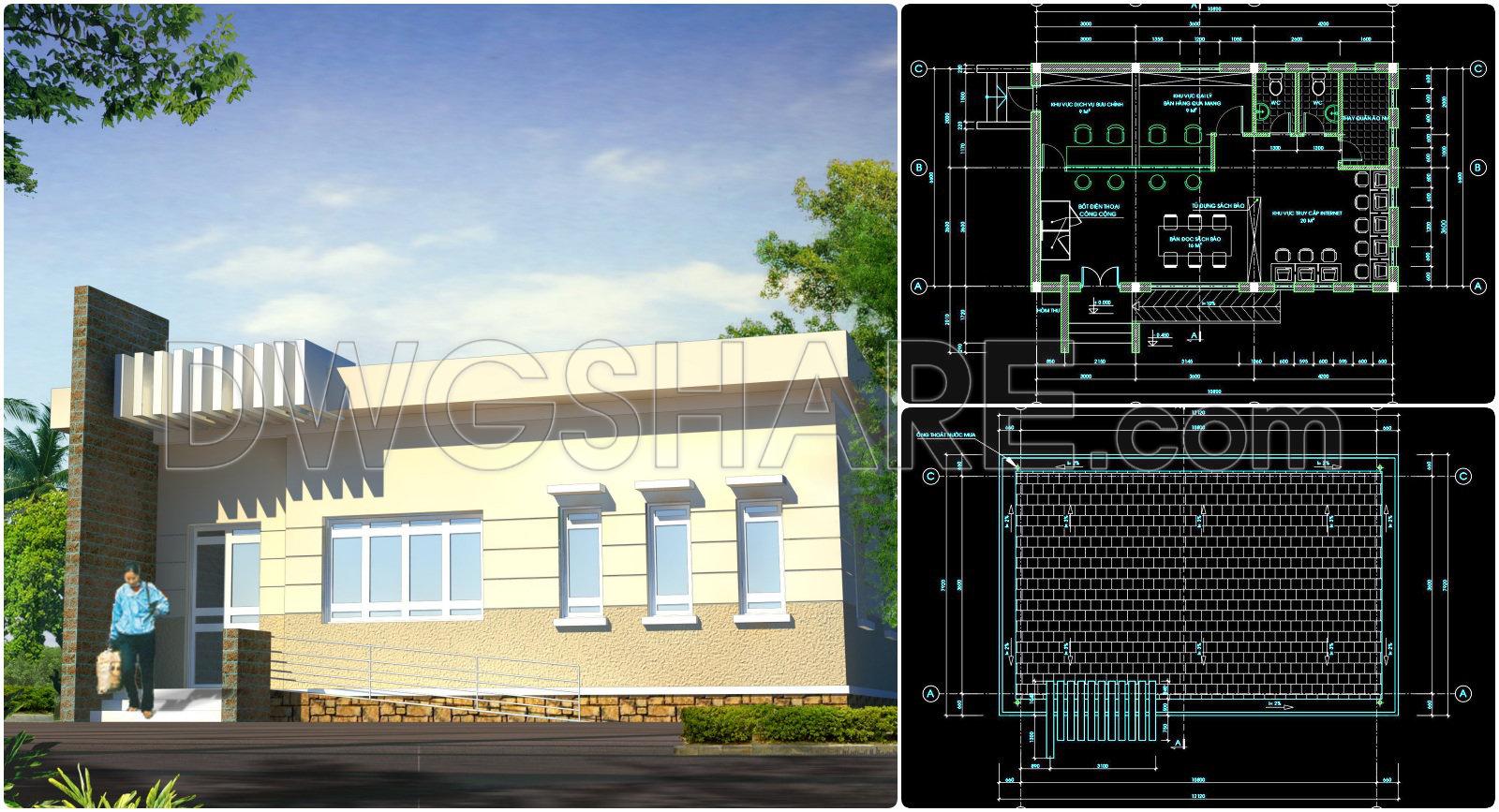 06. CAD drawings for the design of a commune central post office with a ...