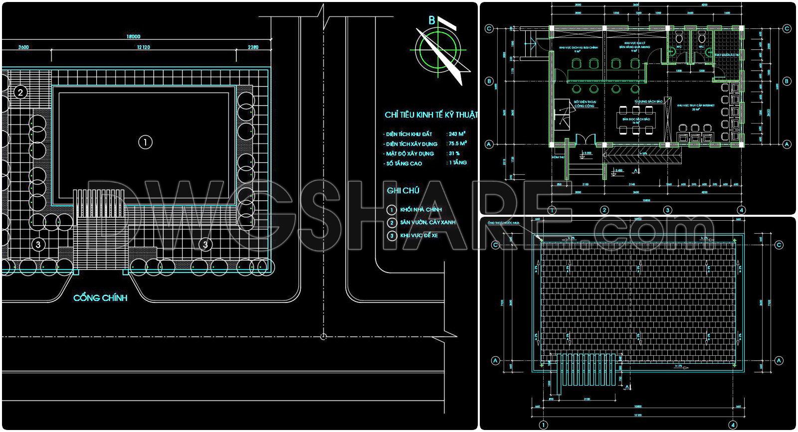 06. CAD drawings for the design of a commune central post office with a ...