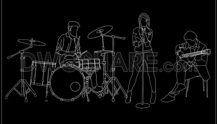 136. Free CAD Blocks Musicians – Band, Singer, Drummer & Guitar Player ...