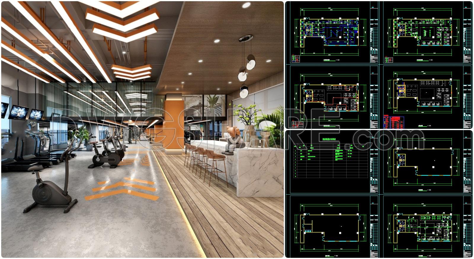 33. Modern Gym Interior CAD Drawing Set – Full Layout, MEP Systems & 3D ...