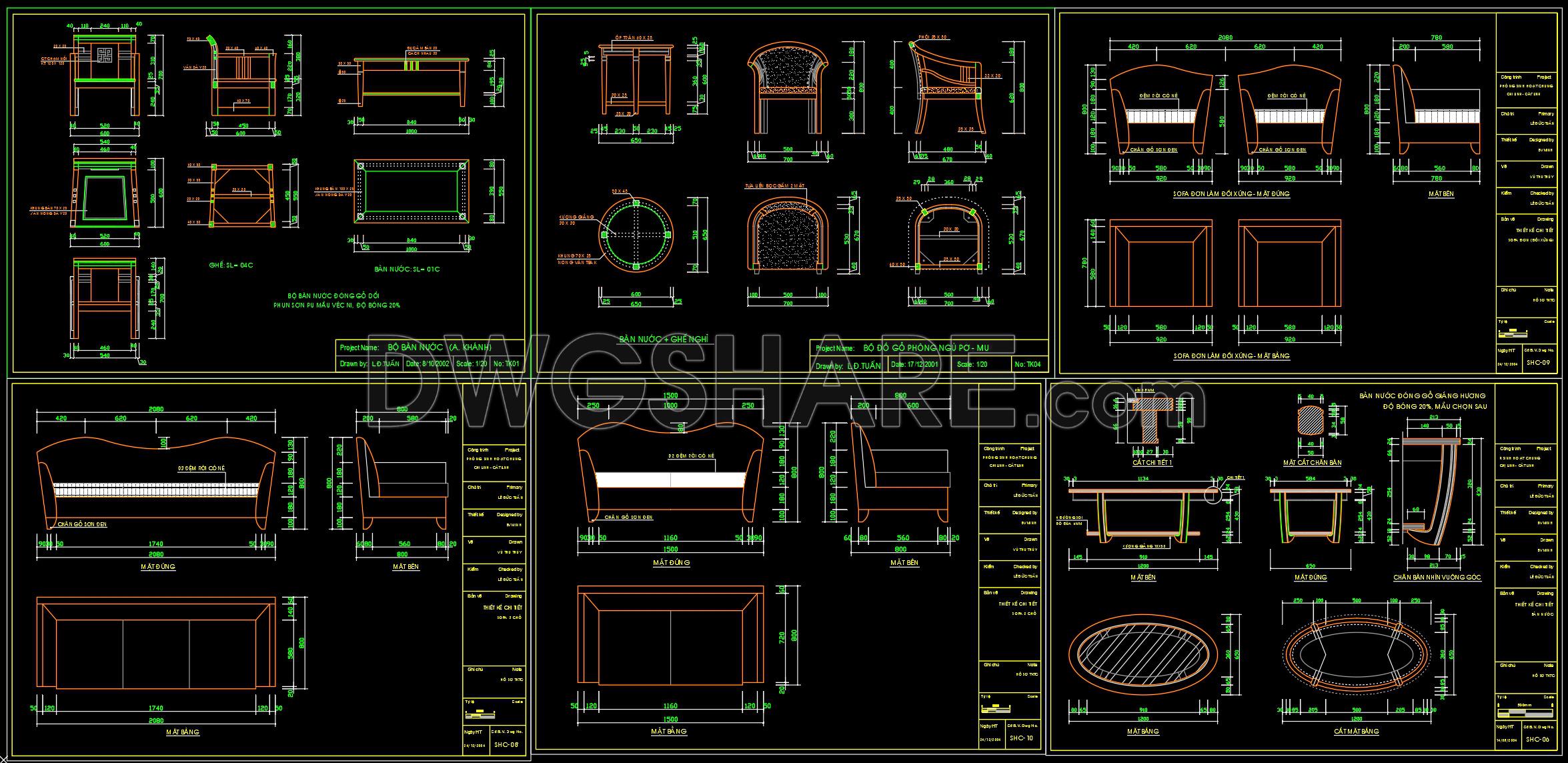 380. Living Room Wooden Furniture CAD File – Detailed Sofa, Coffee ...