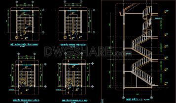 The detailed AutoCAD drawings of various types of staircases