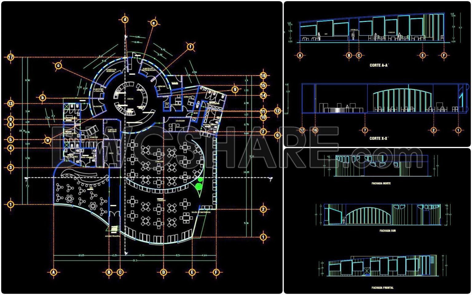 64. Free Download CAD Drawings of Restaurant – Bar Architectural Floor ...