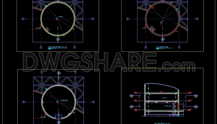 695. Free Download Overhead Water Tank Section CAD Drawings DWG (1 ...