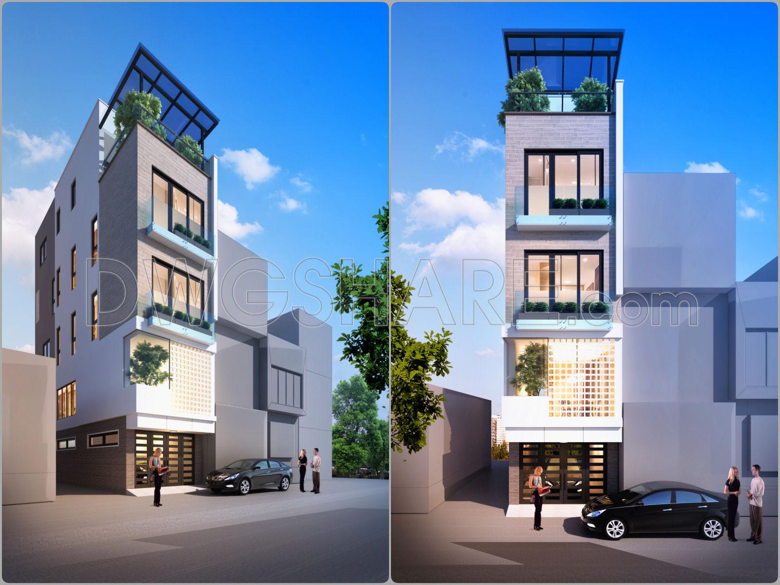 862. Download complete CAD drawings of a 5-storey house (4m x 17.8m ...