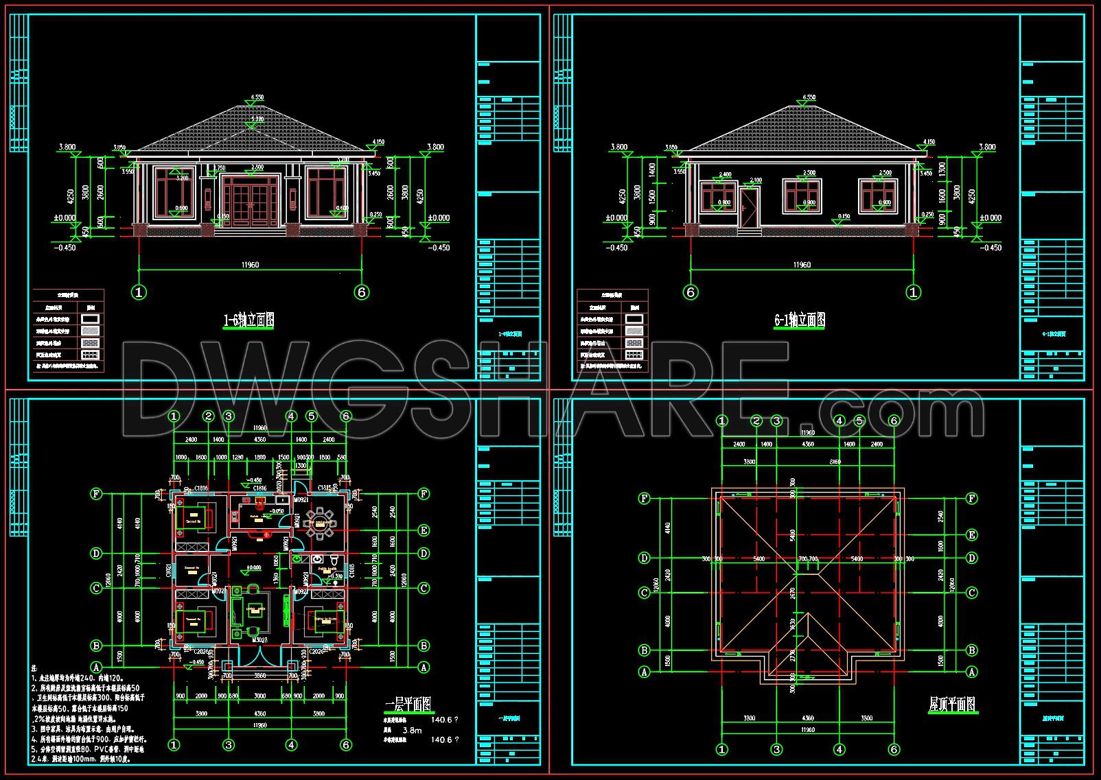 873. Download 1-Story House CAD Drawing – 3 Bedrooms, 130m2