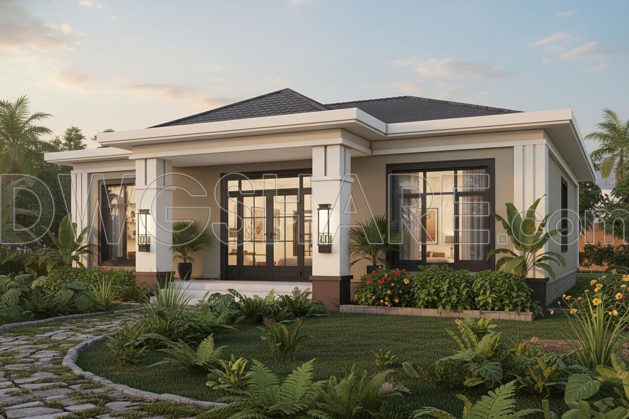 873. Download 1-Story House CAD Drawing – 3 Bedrooms, 130m2