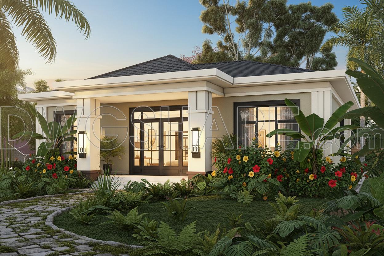 873. Download 1-Story House CAD Drawing – 3 Bedrooms, 130m2